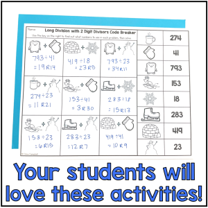 Long Division with 2 Digit Divisors 5th Grade Winter Math Color by Number