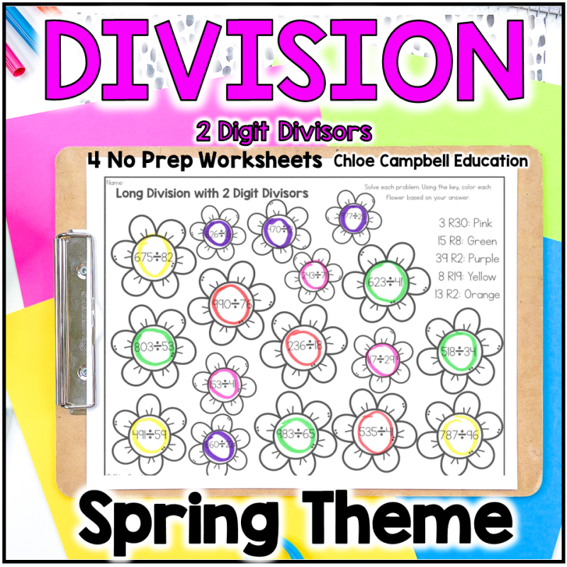 Long Division with 2 Digit Divisors – Spring Math Color by Number ...