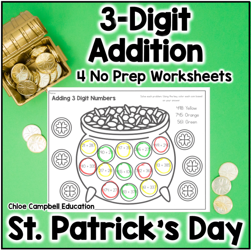 3 Digit Addition – Adding within 1,000 St. Patrick’s Day Coloring ...