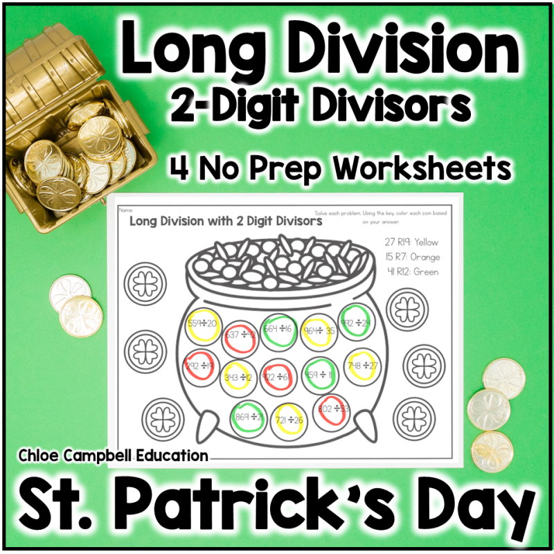 Long Division with 2 Digit Divisors – St. Patrick’s Day Math Color by ...