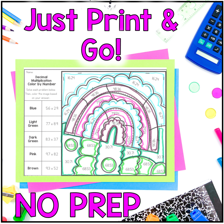 Multiplying Decimals – Spring Color by Number Math Worksheets – Chloe ...