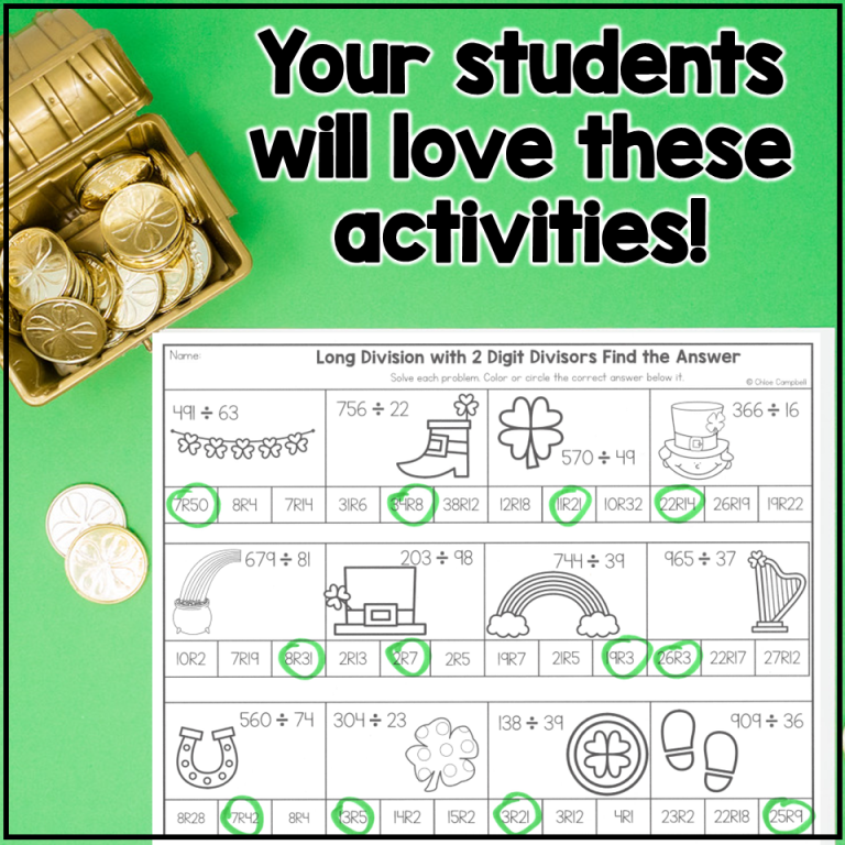 Long Division with 2 Digit Divisors – St. Patrick’s Day Math Color by ...