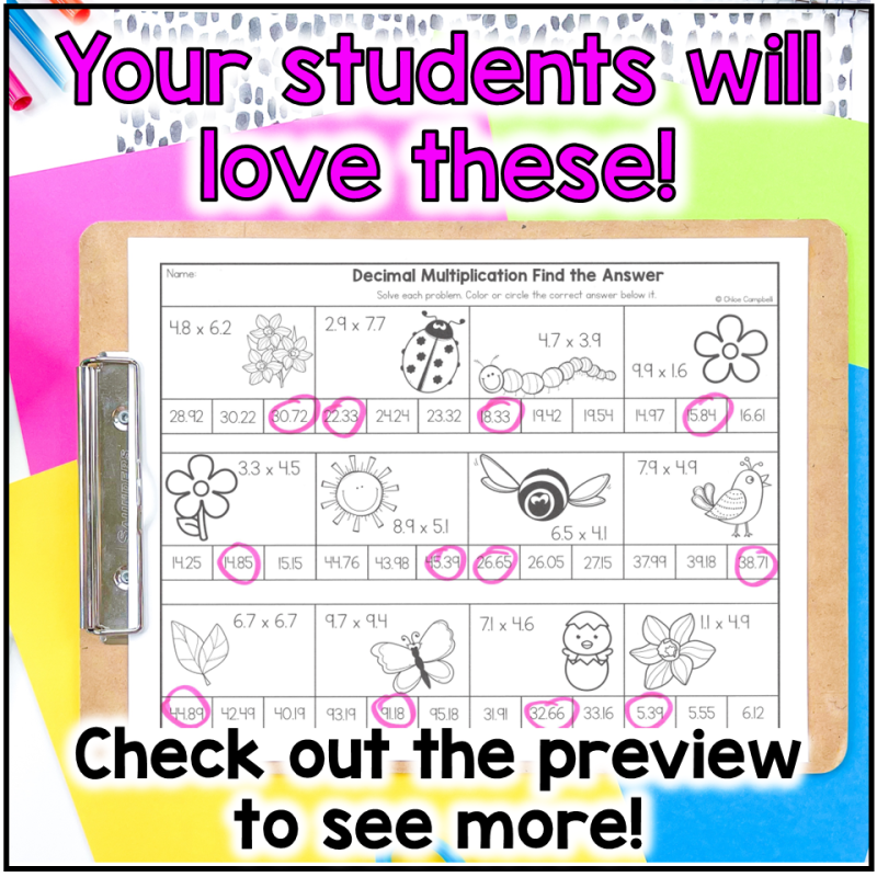 Multiplying Decimals – Spring Color by Number Math Worksheets – Chloe ...