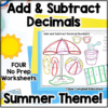 Adding & Subtracting Decimals Color by Number Summer Math Worksheets ...
