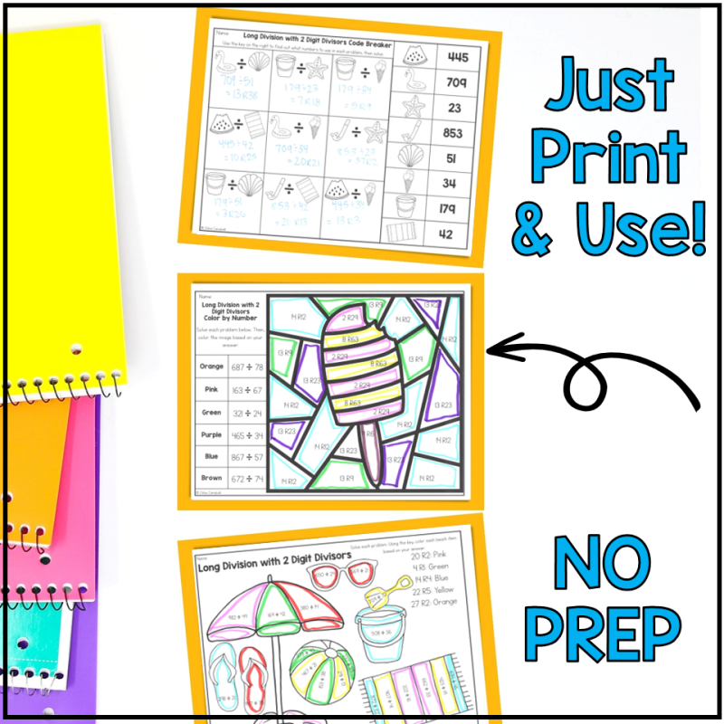 Long Division with 2 Digit Divisors – Summer Math Color by Number ...