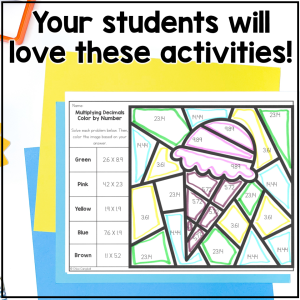 Multiplying Decimals – Summer Color by Number Math Worksheets