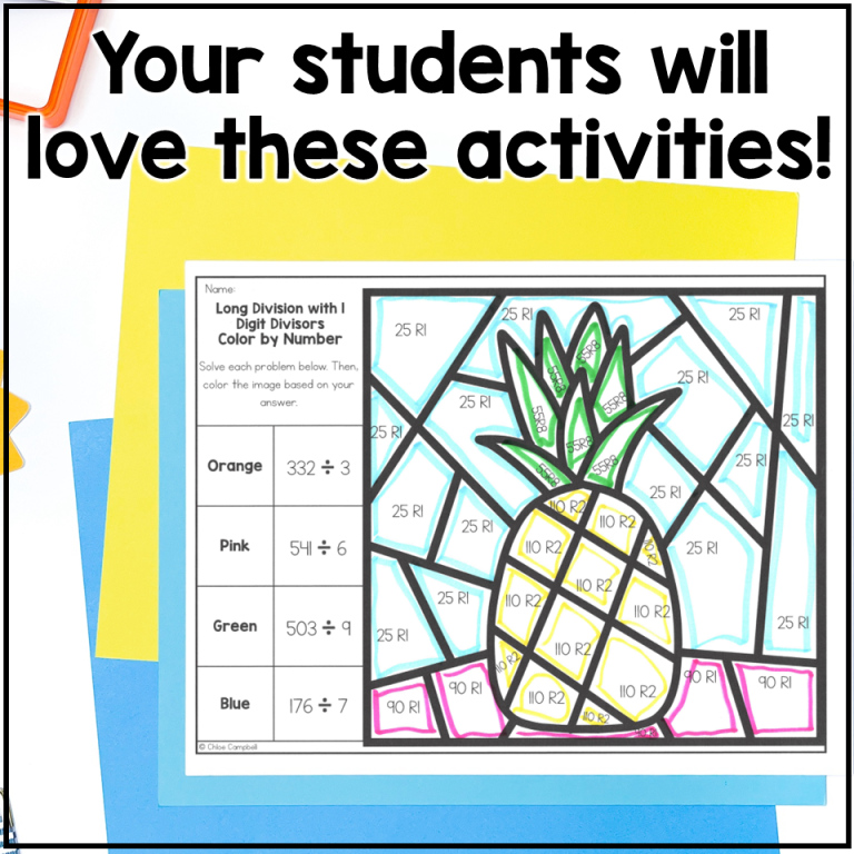 Long Division with Remainders Summer Math Color by Number Worksheets ...