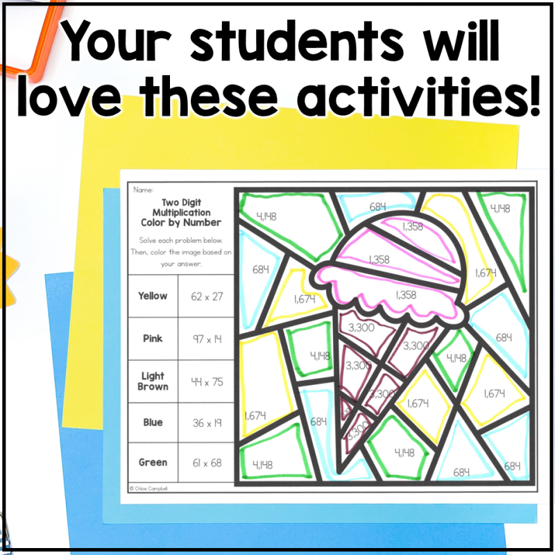 Double Digit Multiplication Color by Number – Summer Math Worksheets ...